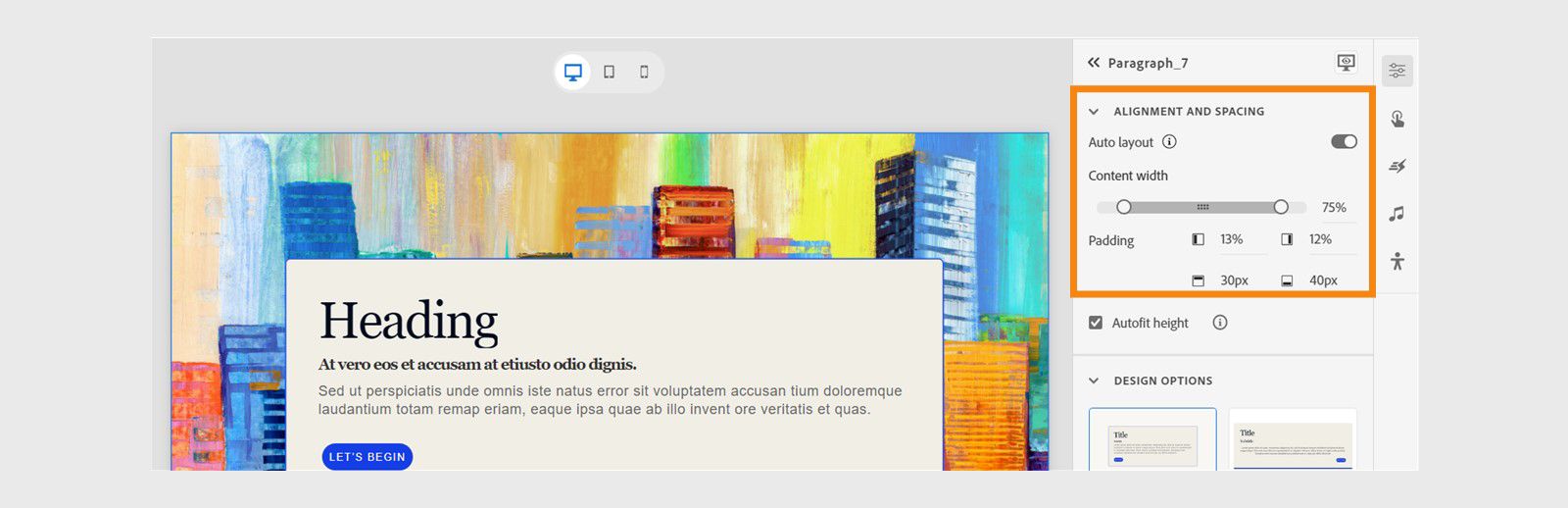 Add padding to content blocks and components in Adobe Captivate